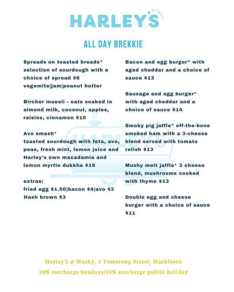 Menu | Harley's @ Husky